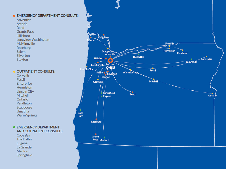 Map of the OHSU Telemedicine Network | OHSU