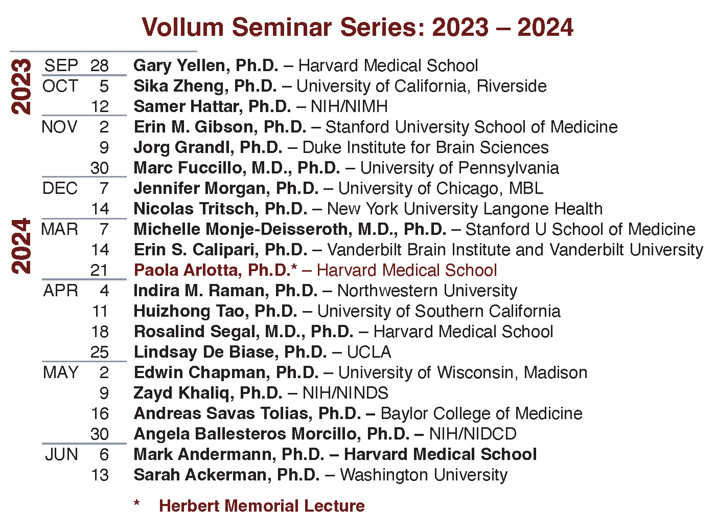 2023–2024 Vollum Seminar Series schedule | OHSU