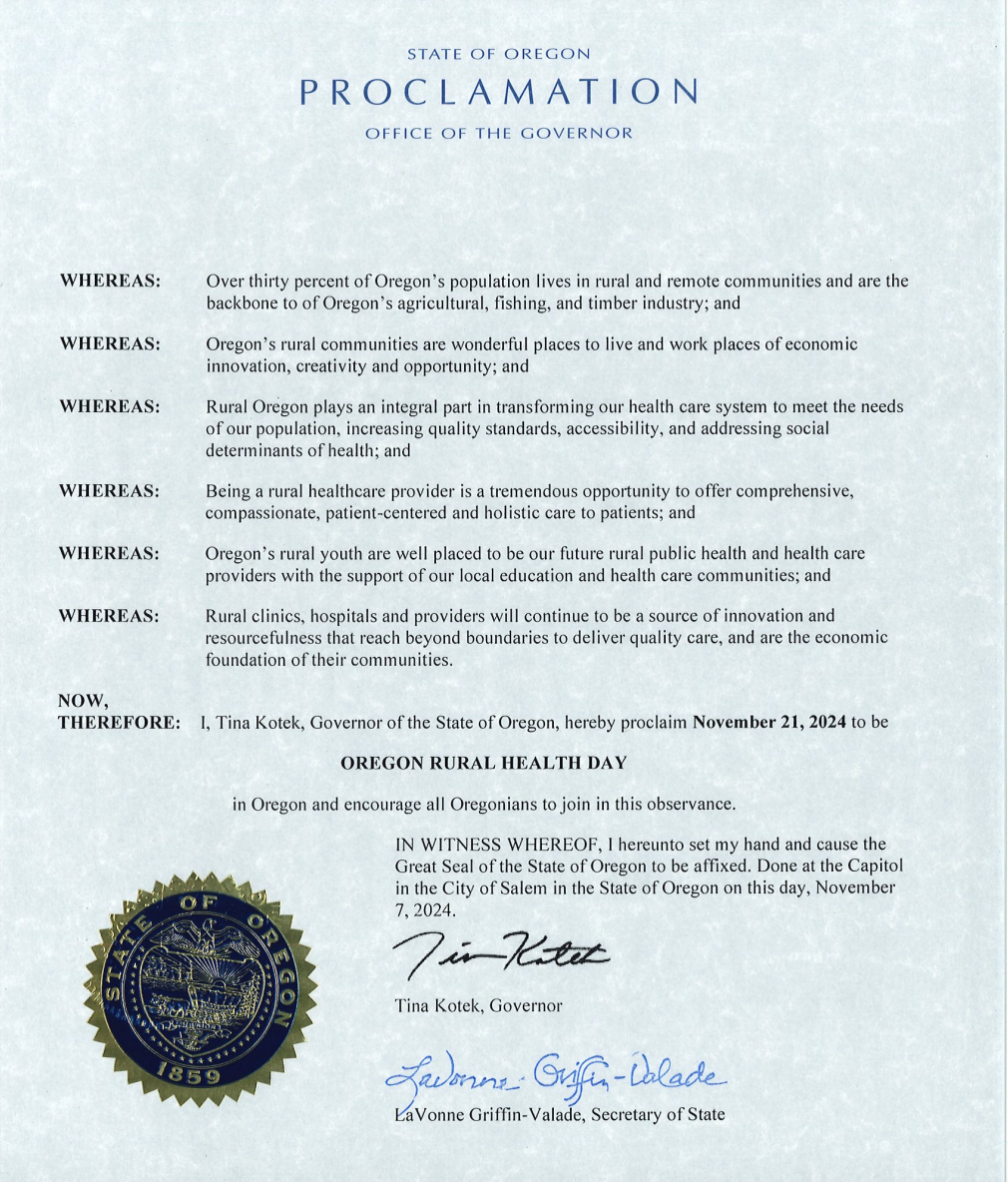 2024 Oregon Rural Health Day Proclamation | OHSU